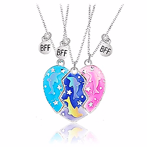 DOYYCA Friendship Necklace Best Friend Necklace for 3 Girls Magnetic Matching Heart Pendant BFF Necklaces for Sister (Dolphin Heart)