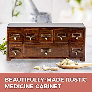 Label Holder Organizer Traditional Medicine Cabinet - Desktop Wide & Small Cabinet w/ 8 Drawers - Tabletop Apothecary Cabinet - Pre-Assembled Oriental Furniture - Vintage Card Catalog - Chest Drawer
