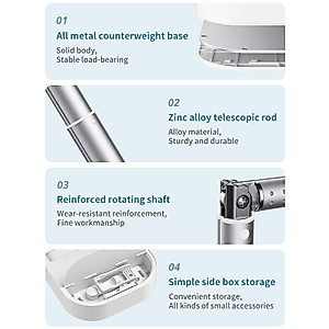 Viozon Extendable Selfie Stand,Height&Angle Adjustable,Overhead 360° Rotate,2 Phone Holders,Rechargeable Wireless Foldable 15 Brightness LED Light for Live Streaming/YouTube/Tiktok/Video/Makeup