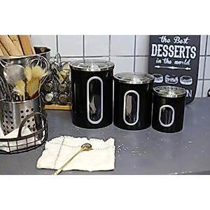 malmo Canisters Set, 3 Piece Food Container for Kitchen Counter Window with Fingerprint Resistance Lids, Black