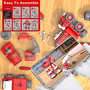 TOYABI Toys for 4-8 Year Olds 5-in-1 Fire Truck Transforming Robot Set - Take Apart Robot Firetruck STEM Toy for Boys and Girls - Ideal Christmas or Birthday Gift for Kids Ages 4 and Up