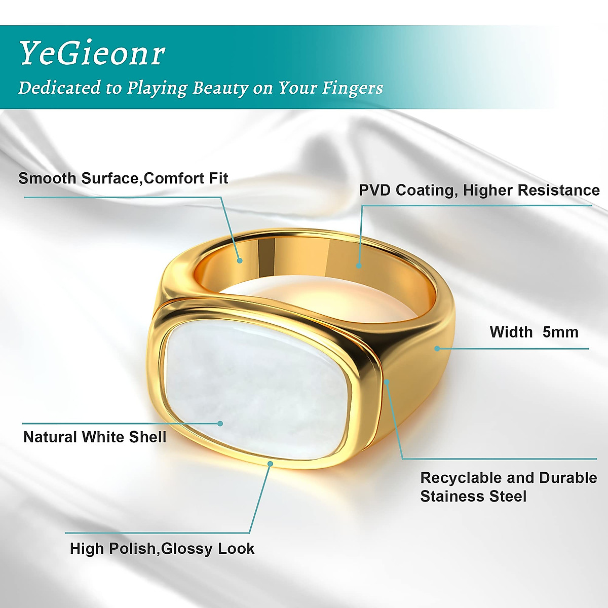 YeGieonr Gold Rings for Women Trendy Non-tarnish Chunky Gold Plated Ring, Waterproof Stainless Steel Gold Jewelry Gift