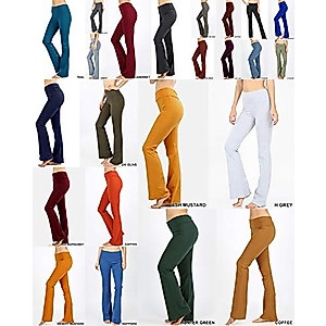Zenana Women Fold Over Waist Cotton Stretch Flare Leg Boot Cut Yoga Pants Leggings Black Large