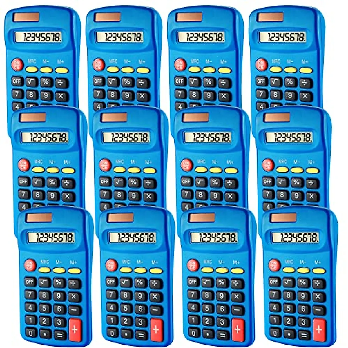 12 Piece Pocket Size Mini Calculators Solar Powered Calculators Handheld 8 Digit Display Basic Calculators Dual Power Basic Calculator Pocket Calculator for Office Students Kids, No Battery
