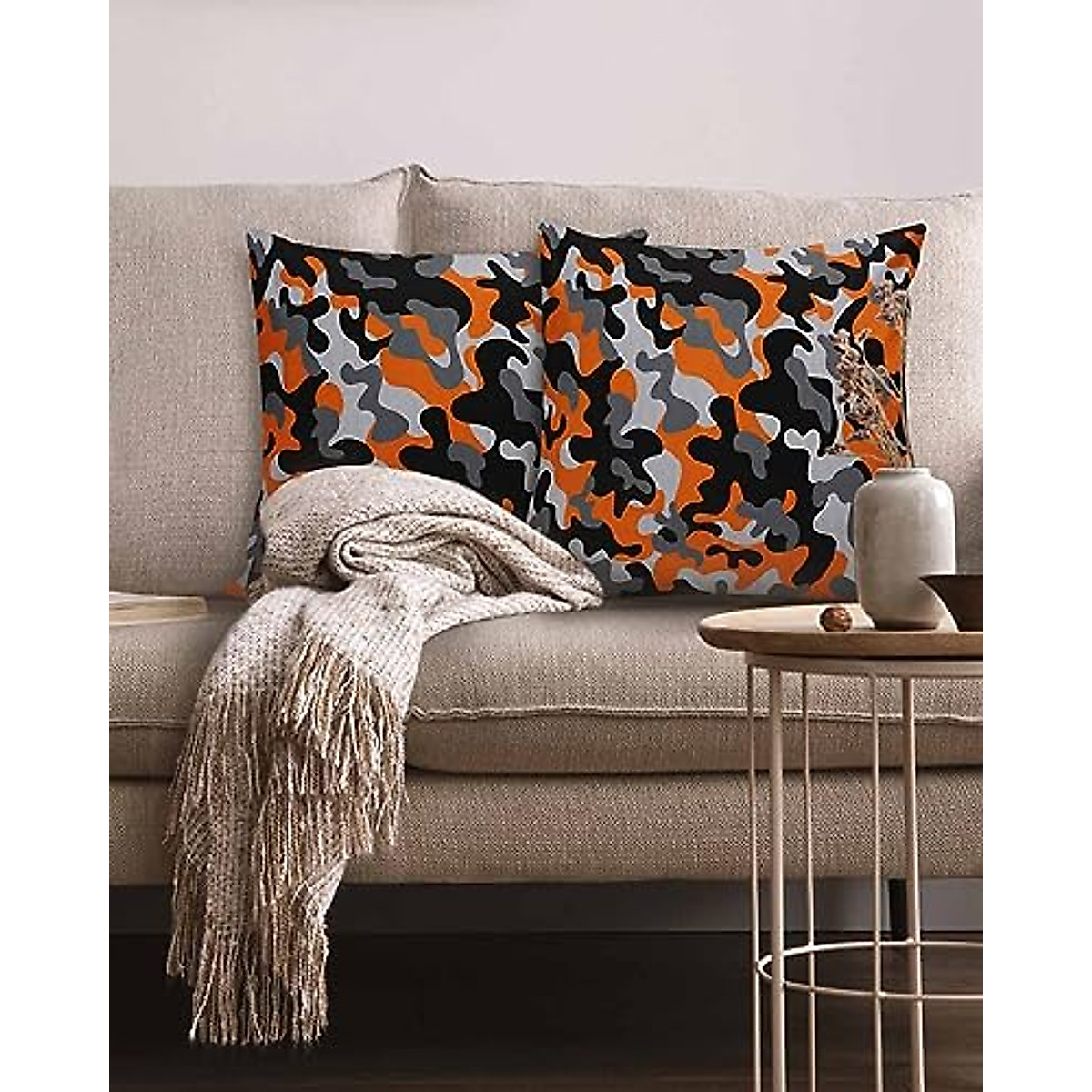applebless Set of 2 Throw Pillow Covers Square for Home Decor, Camo 18x18 Inch Cotton Reversible Pillow Case Sofa Soft Cushion Cases for Bedroom Couch Bed Car Chair