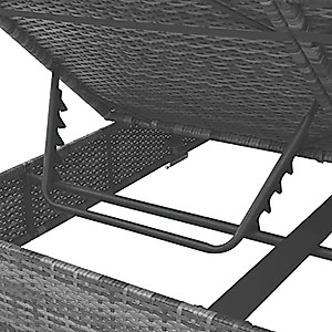 vidaXL Outdoor Lounge Bed with Curtains Poly Rattan Gray