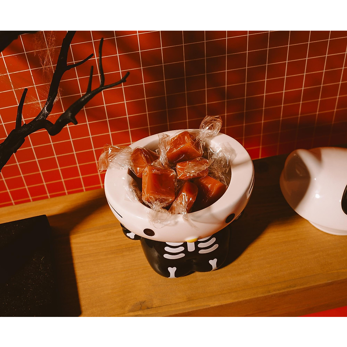 Sanrio Hello Kitty Skeleton Small Ceramic Snack Jar Container With Lid | Storage For Kick-Knacks | 6 Inches Tall