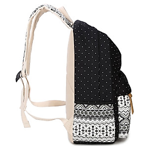 goldwheat Canvas Print Backpack Cute Teen Backpacks for Girls School Bag with Lunch Bag