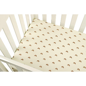 Muslin Pack n Play Sheets Soft Breathable 100% Cotton Mini Crib Fitted Sheets Portable/Convertible Playard Mattress Cover 2 Pack for Baby Boy and Girl, Natural and Rainbow