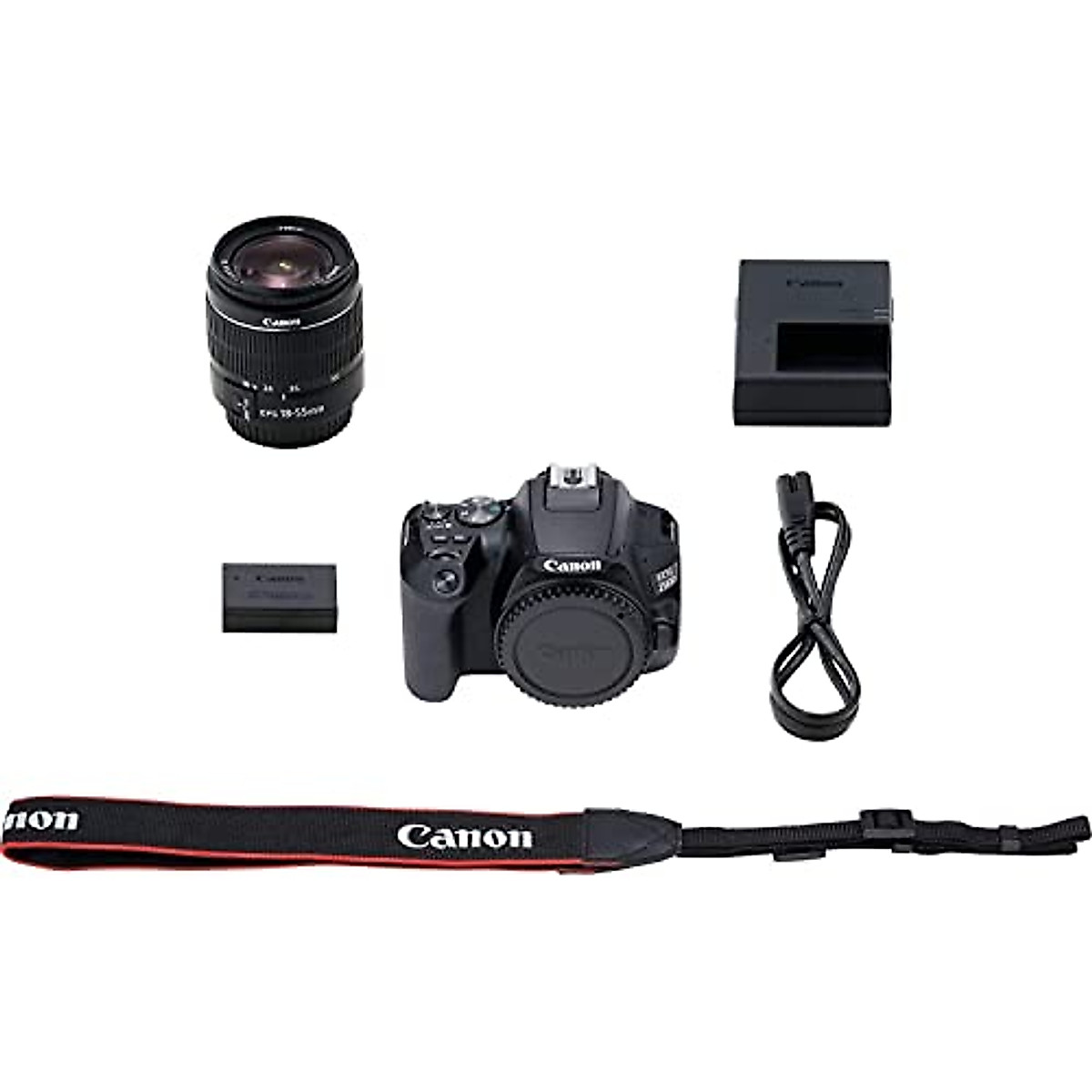 Canon EOS 250D / Rebel SL3 DSLR Camera with 18-55mm Lens (Black), Creative Filter Set, EOS Camera Bag, Sandisk Ultra 64GB Card, 6AVE Electronics Cleaning Set, and More (Renewed)