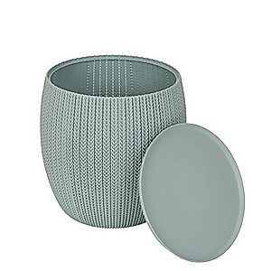 Keter Urban Knit Pouf Ottoman Set of 2 with Storage Table for Patio and Room Décor - Perfect for Balcony, Deck, and Outdoor Seating, Misty Blue & Taupe