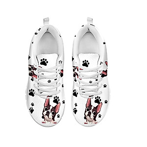 HUGS IDEA Athletic Go Easy Walking Lace-up Sneakers for Women Girls Novelty Boston Terrier Design Running Jogging Casual DailyShoes