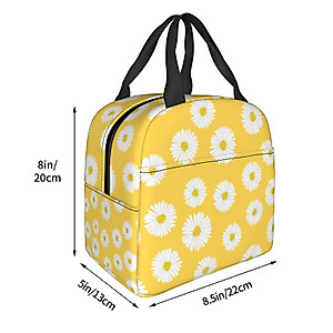 Yamegoun Daisy Lunch Bag Women Men Tote Lunch Box Insulated Cooler Reusable Containers with Strap and Pocket Work Beach Picnic