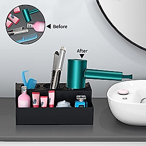 Vergissm Bathroom Hair Tool Organizer, 100% Metal Hot Tool Holder Black Hair Dryer and Styling Holder with 3 Fixed Cooling Cups Blow Dryer Holder Bathroom Countertop Organizer