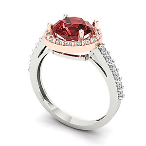 Clara Pucci 2.40 ct Round Cut Solitaire Halo Natural Red Garnet Engagement Promise Anniversary Bridal Ring 18K White & Rose Gold 8.5