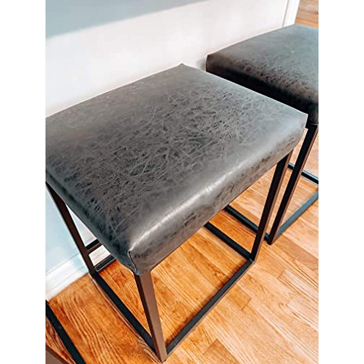 PHI VILLA Bar Stools Counter Heighr Set of 4, Backless, 24 inches, Square, Black, 4 Packs