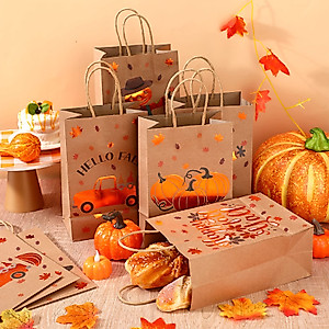 Yexiya 48 Pcs Fall Gift Bags Bulk Thanksgiving Kraft Paper Treat Candy Bag with Handles Goodies for Party Favors Supplies
