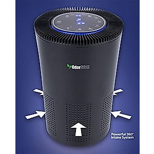 OdorStop OSAP5 HEPA Air Purifier for areas up to 1000 Sq Ft with H13 True HEPA Filter, Active Carbon, 5-Speed, Auto Mode, Sleep Mode, Child Lock, and Timer - Black