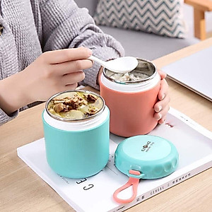 AGRATU 2 Pack 13.5oz Thermos for Hot Food Kids Lunch Box Set with Spoon Food, Leak Proof Insulated Lunch Box Container for Kids (Green/Pink)