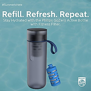 PHILIPS Water GoZero Active BPA-Free Water Bottle with Fitness Tap Water Filter, Sport Squeeze Water Bottle, Lightweight, Blue, 20 oz with Fitness Filter, Blue