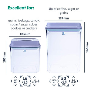 iChewie - BopTop (2pc Set) Airtight Food Storage Container – Mechanical Silicone Seal Canister - BPA-Free Stackable - 1.5Qt/.5Qt