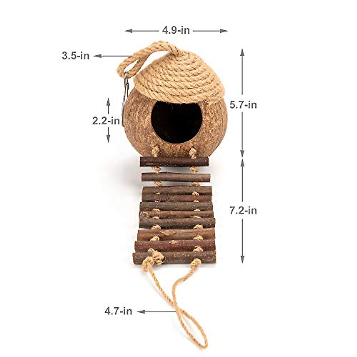 andwe Coconut Bird Nest Hut with Ladder for Parrots Parakeet Conures Cockatiel - Small Animals House Pet Cage Habitats Decor