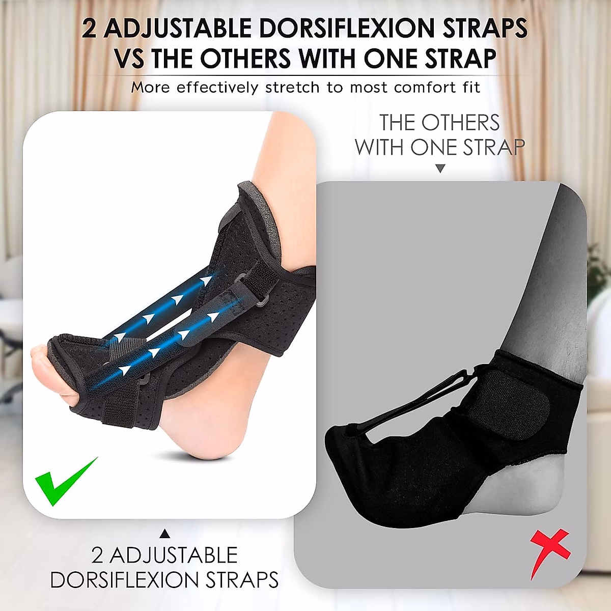 Oyomutk Fasciitis Night Splint: Upgraded Plantar Fasciitis Brace for Foot Pain Relief by Plantar Fasciitis Achilles Tendonitis Foot Drop Flat Arch Heel Spur (Without Massage Balls-Black)
