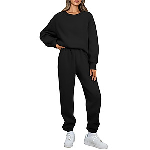 AUTOMET Sweatsuits for Women Set 2 Piece Outfits Oversized Sweatshirt Fall Outfits 2025 Lounge Sets Pullover Casual Trendy Y2k Clothing Sweatpants with Pockets Black XL