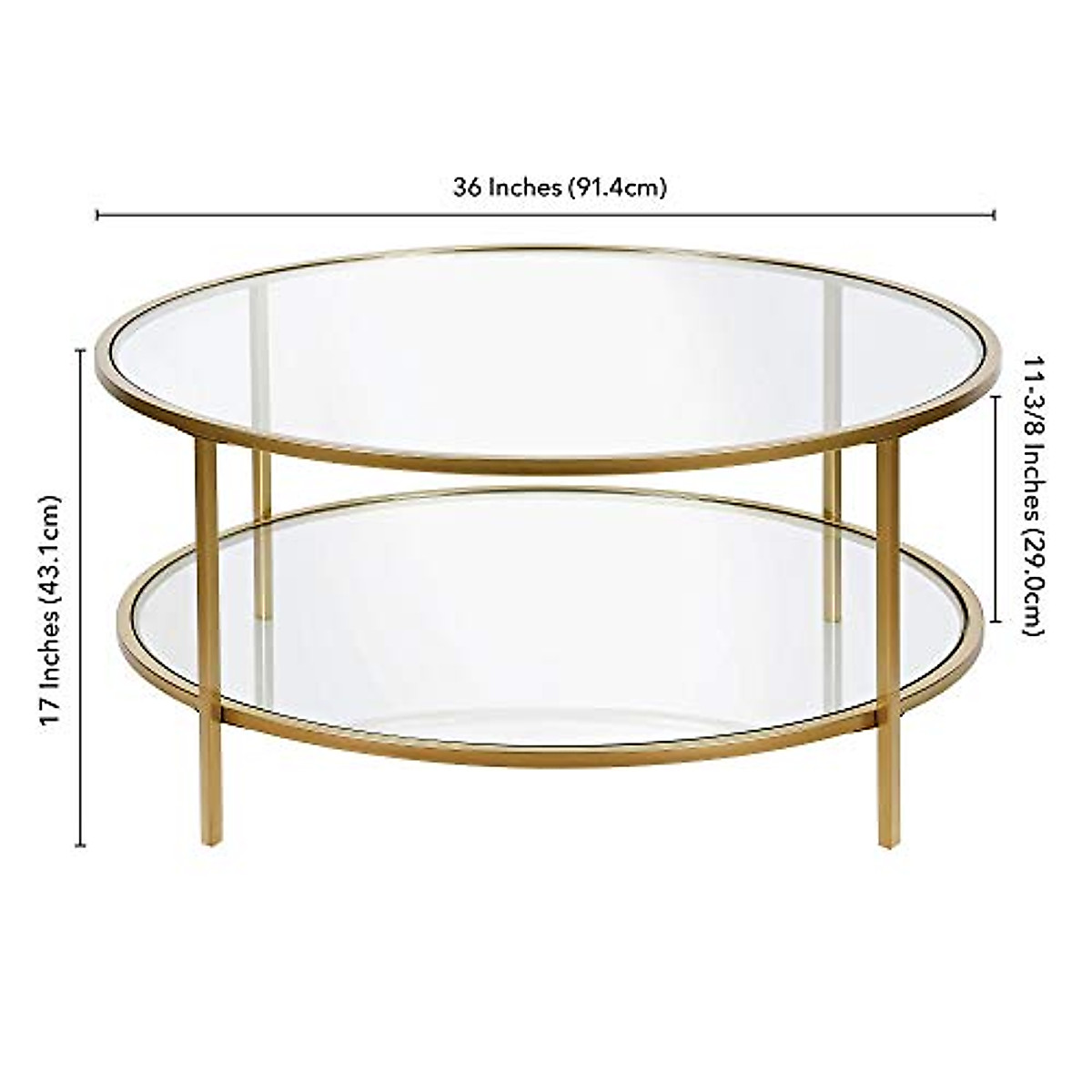 Henn&Hart 36" Wide Round Coffee Table with Glass Top in Brass, Round Coffee Table for living room, studio apartment essentials