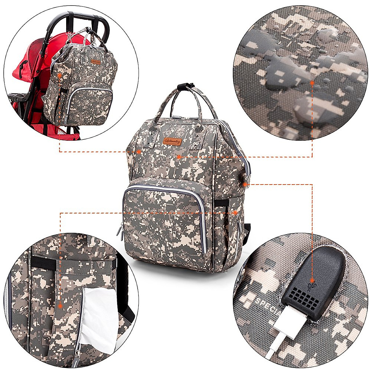 LiveGo Large Diaper Bag Backpack, Multifunctional Travel Baby Changing Bag for Dad/Mom with USB Charging Port Stroller Straps Waterproof Mommy Baby Diaper Bag Travel Backpack