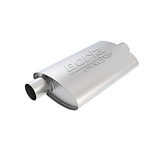 BORLA 40358 ProXS Universal Performance Muffler 2.5" Offset Inlet / 2.5" Center Outlet 4" x 9.5" Oval x 14" Long body 19" Overall Length Un-Notched Necks Reversible Design T-304 Stainless Steel