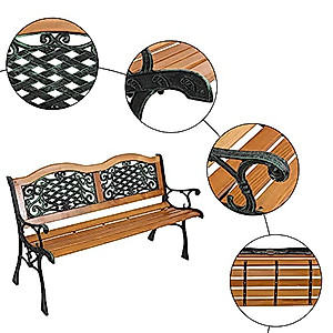 KTHUSS Garden Bench Park Bench Outdoor Bench for Outdoors 50 inch Metal Porch Chair Cast Iron Hardwood Furniture,for Park Yard Patio Deck Lawn