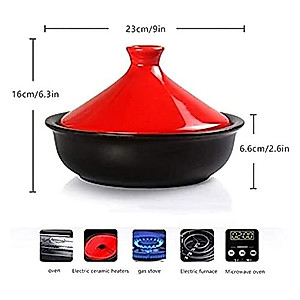 23Cm With Wooden Shovel Moroccan Tagine Pot Casserole Pot For Different Cooking Styles For Home Kitchen 22.5.29 (Color : Orange)