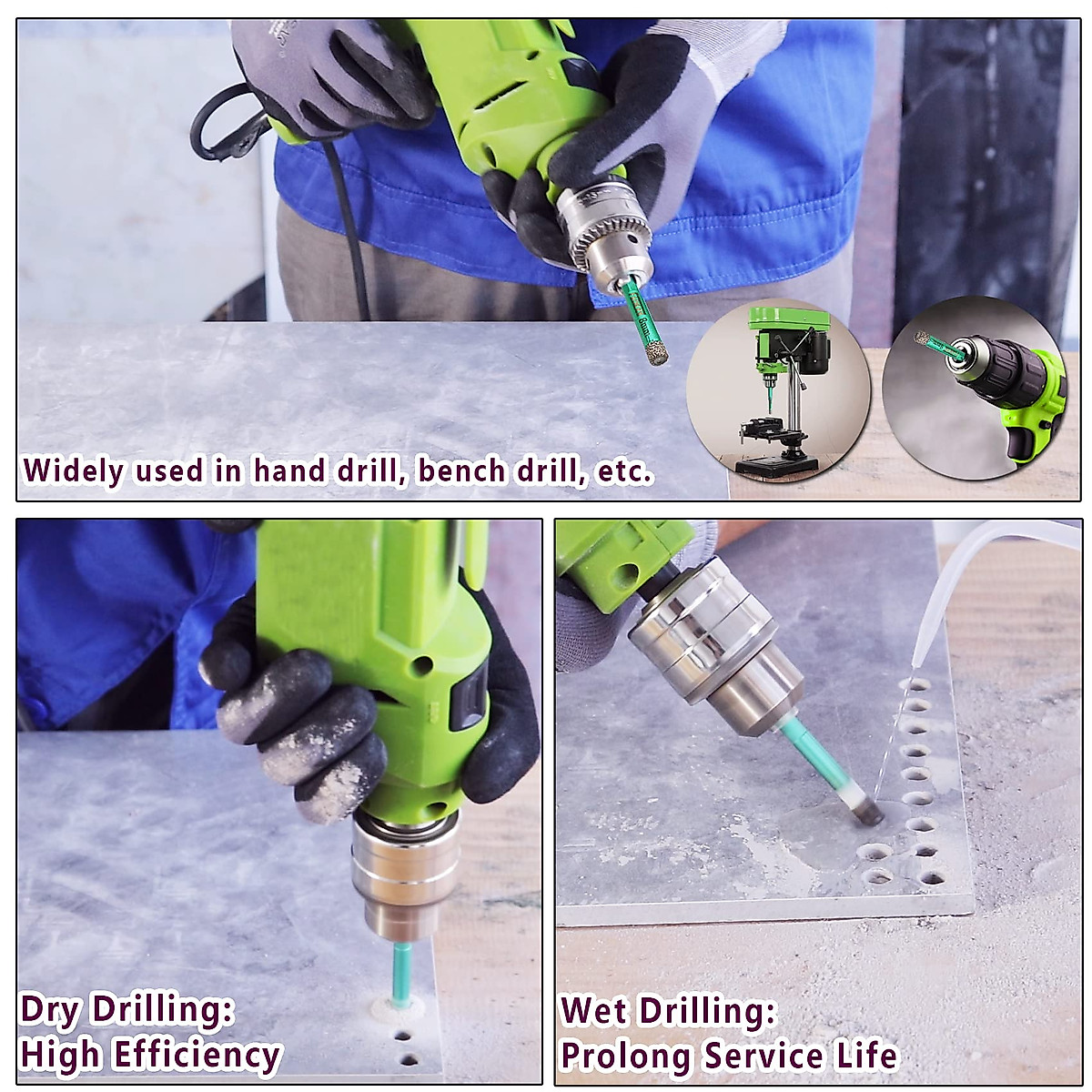 FACHLICH Porcelain Tile Drill Bits 1/4" Granite Drill Bits 10pcs 6mm Diamond Drill Bits Set with Quick Change Hex Shank for Granite Marble Tile Porcelain Ceramic