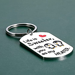 Valentines Gifts for Him Her Kids Boyfriend Girlfriend Anniversary Birthday Gifts for Husband Wife Women Men Christmas Stocking Stuffer Wedding Life is Sweeter with You Keychain Couples Friend Penguin