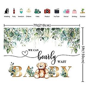7x5ft We Can Bearly Wait Bear Backdrop Bear Baby Shower Greenery Photographic Background Gender Neutral Watecolor Kids Party Cake Table Decoration Photo Booth Props Supplies