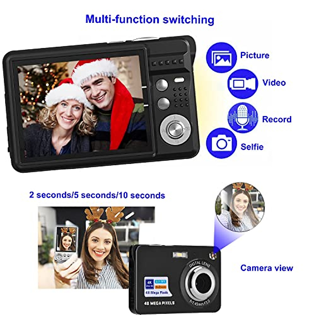 Digital Camera,4k 48 MP Mini Kid Camera,Video Camera 2.7inch Digital Zoom,Pocket Camera for Beginners