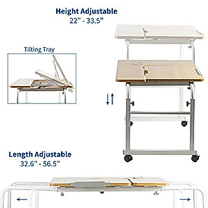 VIVO Height and Length Adjustable Mobile Desk for Kids and Adults, Tilting Table Top, Rolling Interactive Ergonomic Workstation on Wheels, DESK-V202A
