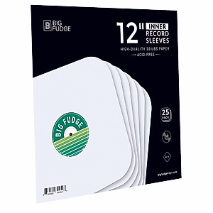Big Fudge 25x Vinyl Record Inner Sleeves - Round Corners for 12" Records - Vinyl Record Sleeves in Heavyweight & Acid Free Paper - Protective LP Album Cover - White