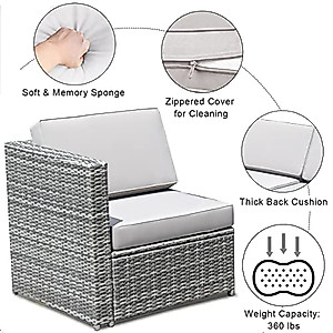 LUKEO 8PCS Outdoor Wicker Rattan Furniture Set Cushioned Sectional Sofa Storage Table Corner Sofa