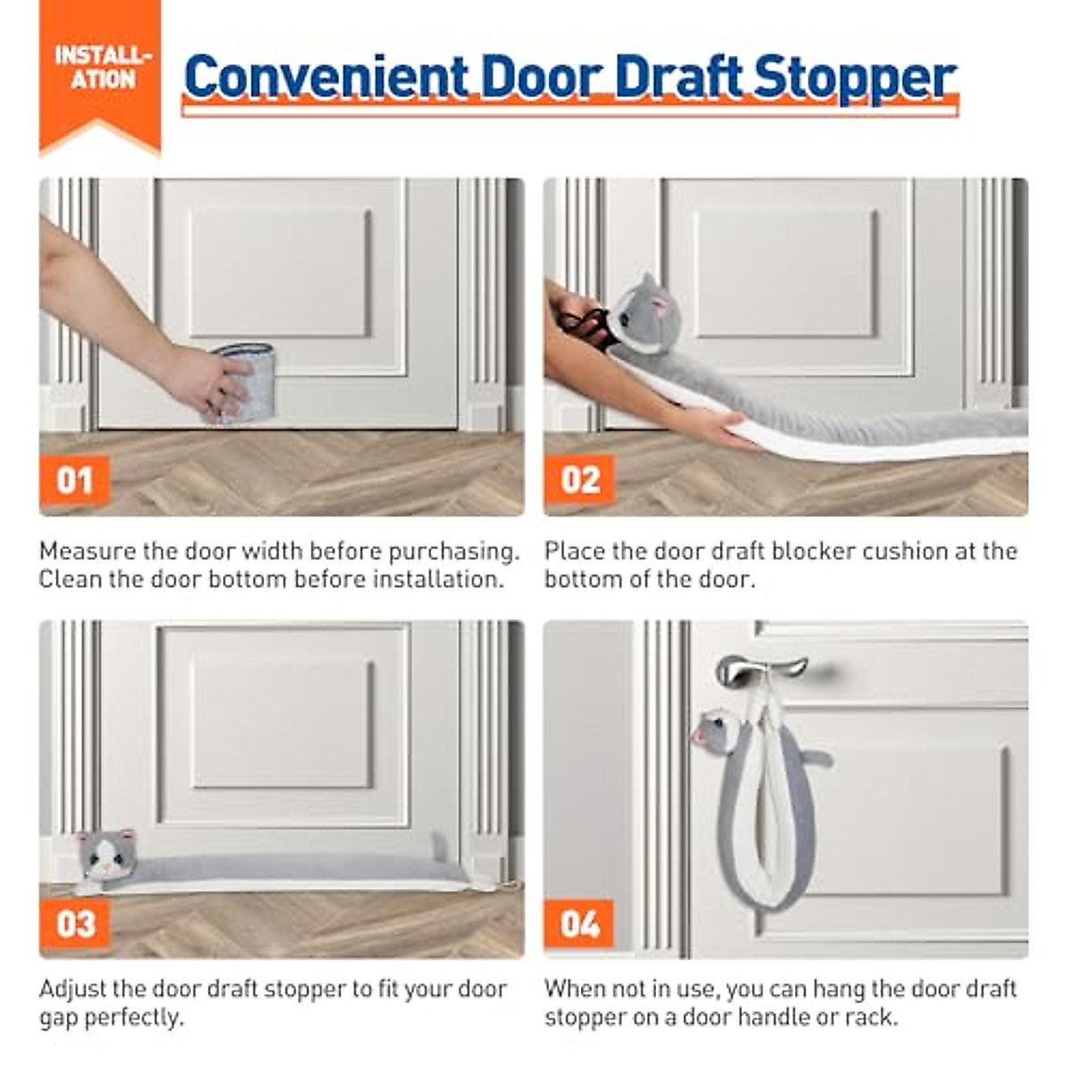 MAGZO Under Door Draft Stopper 36 Inch, Weighted Animal Noise Blocker for Door, Cat Draft Guard with Hook Loops