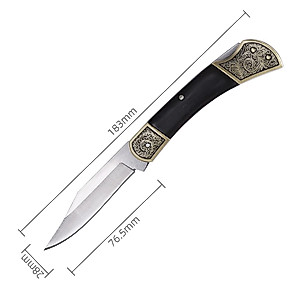 FU-GLBY Embossing Bolster Pocket Folding knife Wood handle EDC Knives Tools (black)