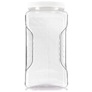 JUVITUS 1 Gallon / 128 oz / 4 Quart Square Storage Refillable PET Plastic (BPA Free) Container Jar