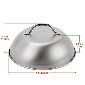 ZBXFCSH Griddle Accessories - Heavy Duty 9" Wide Smashed Burger Melting Cheese Dome - Commercial Grade Stainless Steel Basting and Steaming Cover- Best for Use in Flat Top Grills, 0.6mm Thickness