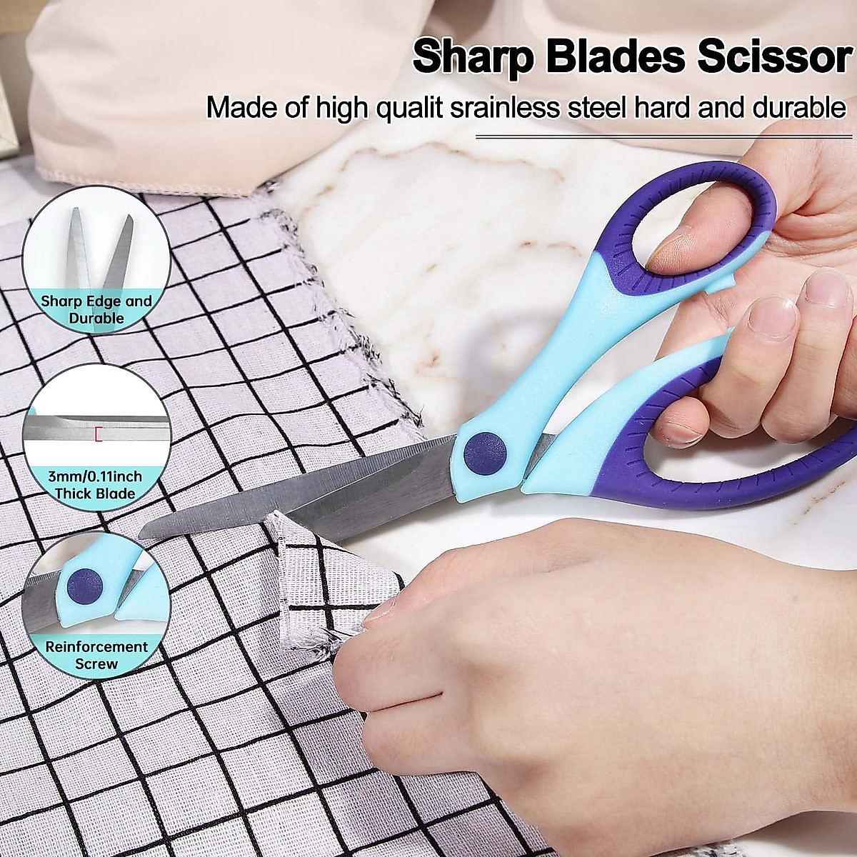 Craft Scissors Set of 4 Pack , All Purpose Sharp Blade Shears Rubber Soft Grip Handle, Multipurpose Fabric Scissors Tool Great for Adults, Office, Sewing, School and Home Supplies, Blue