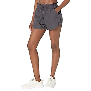 Saucony Unwind Shorts for Women - High-Rise Design, Ruffled Detailing, Bungee, Cord-Lock Closure Basalt LG One Size