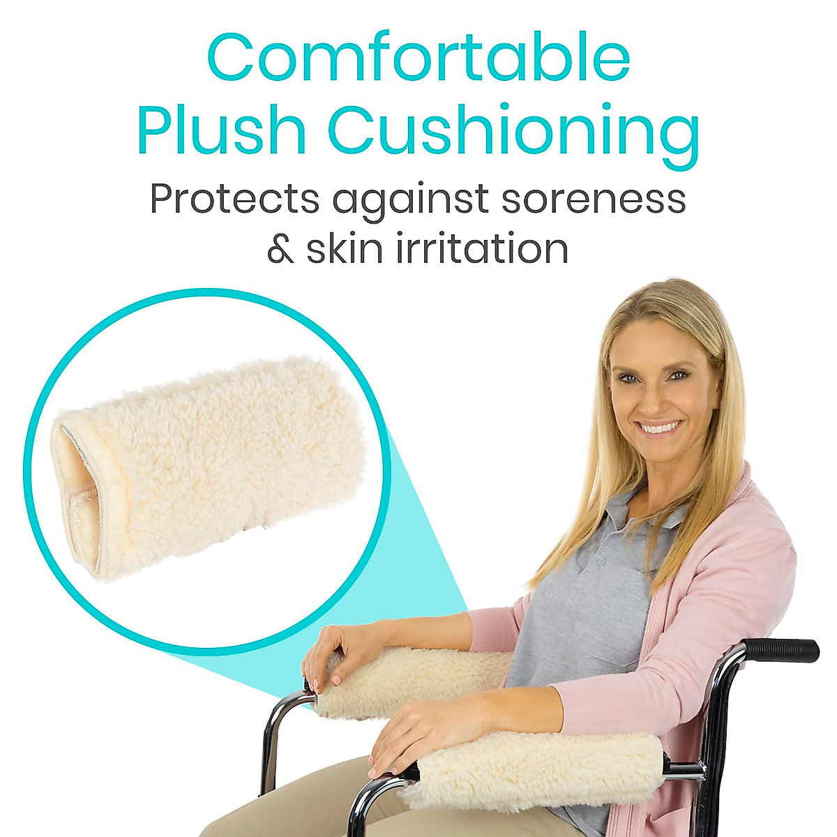 Vive Wheelchair Armrest Cover (Pair) - Memory Foam Sheepskin Pad for Office & Transport Chair - Soft Support Cushion Accessories for Padded Arm Rest, Kids, Adults - Comfort Padding Pressure Relief