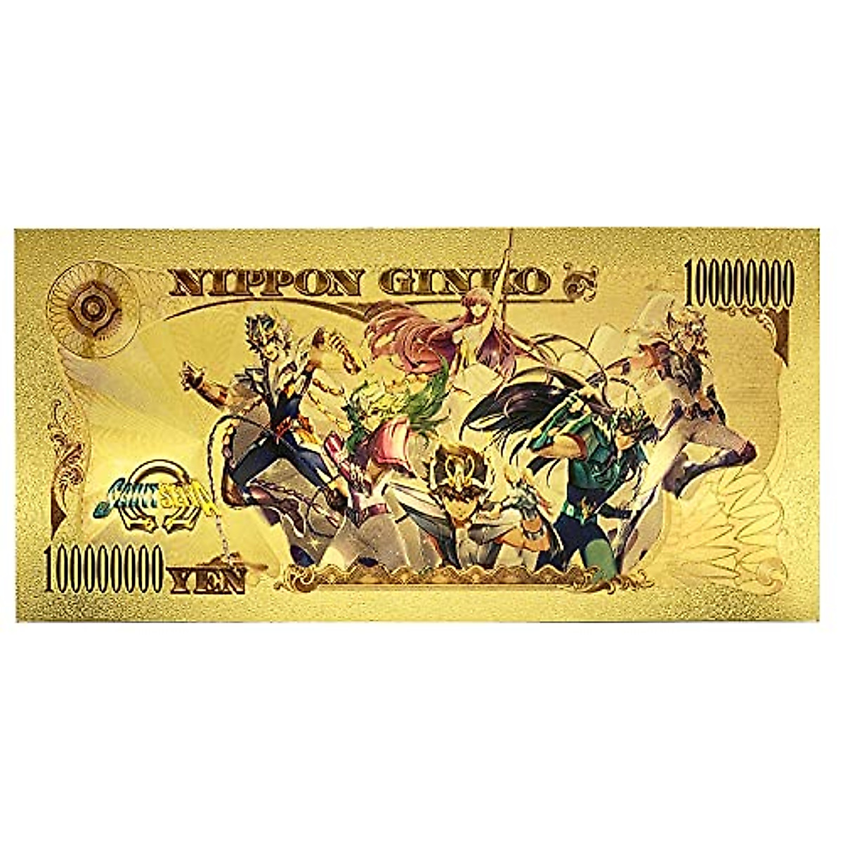 YJacuing Anime Saint Seiya Gold Coated Banknote, Limited Edition Collectible Bill Bookmark (5 PCS Collection)