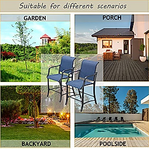 LOKATSE HOME 2 Pieces Outdoor Counter Height Bar Stools Patio Furniture Metal Armchair Set, Blue