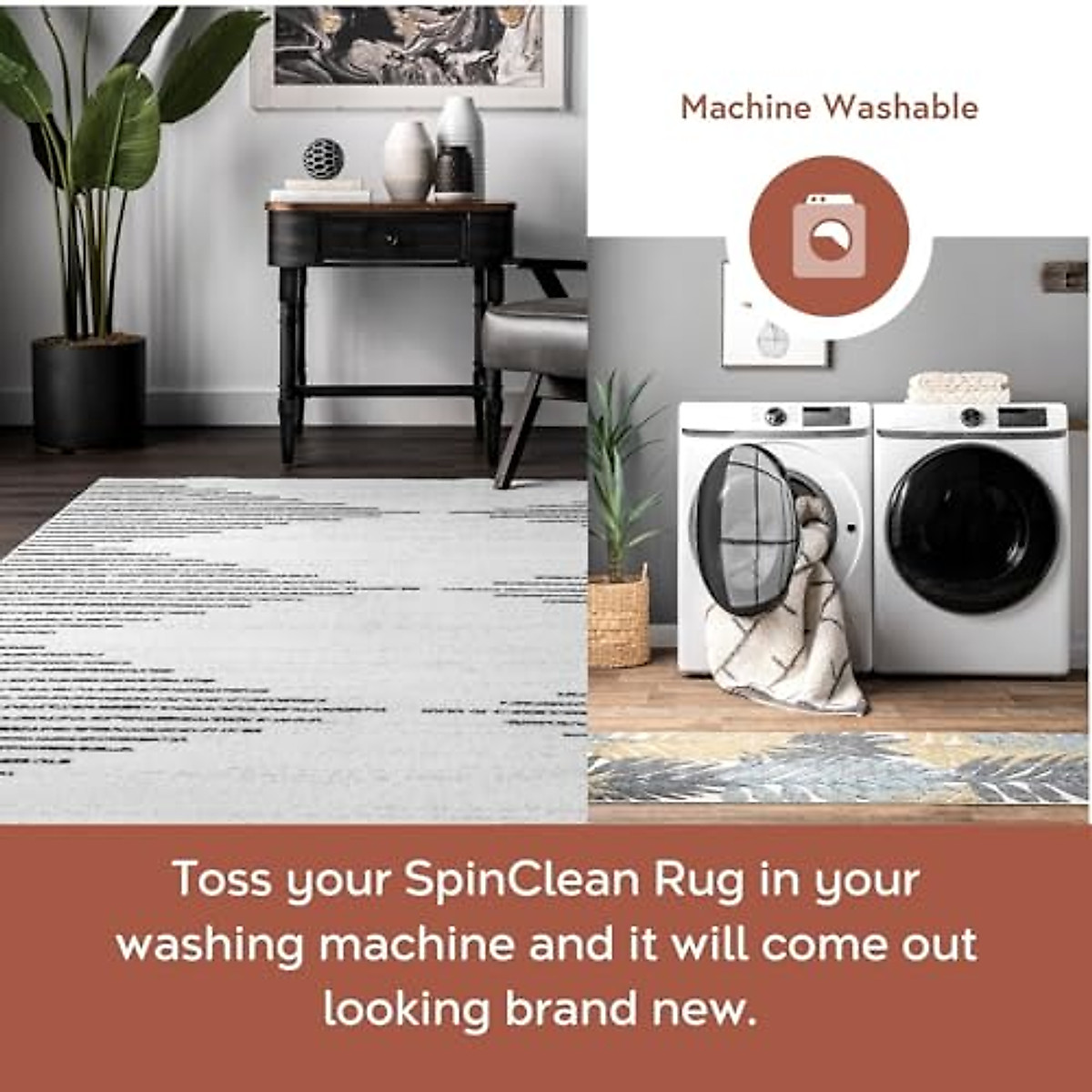 nuLOOM 2' x 12' SpinClean Machine Washable Stain-Resistant Area Rug with Non Slip Backing, Low Profile for Living Room, Bedroom, and Dining Room, Romina White